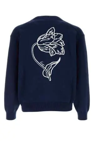 Kenzo Navy Wool Blend Cardigan - Blue