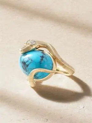 OLE LYNGGAARD COPENHAGEN Snakes 18-karat Gold, Turquoise And Diamond Ring - Blue