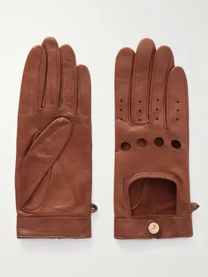 AGNELLE Rose Leather Gloves - Brown
