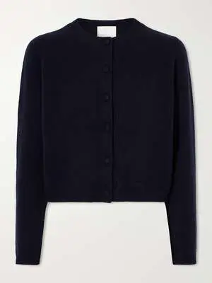 ALLUDE Cropped Cashmere Cardigan - Navy