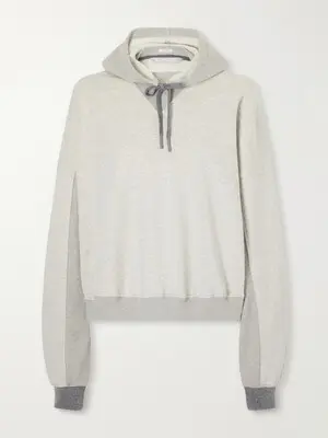 MOTHER The Half Base Two-tone Cotton-blend Jersey Hoodie - Gray
