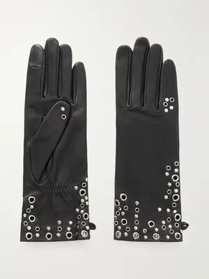 AGNELLE Elfie Embellished Leather Gloves