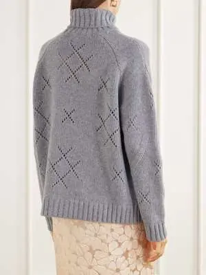 Bernadette Sharon Embroidered Pointelle-knit Wool Turtleneck