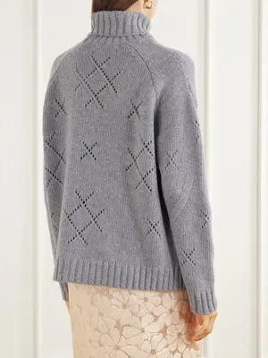 Bernadette Sharon Embroidered Pointelle-knit Wool Turtleneck Sweater