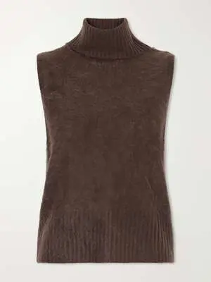 Veronica Beard Mazzy Brushed Cashmere Turtleneck Vest - Brown