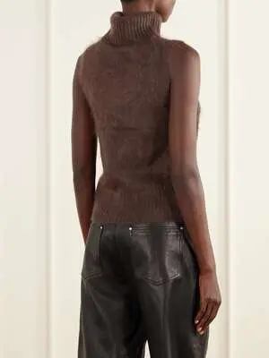 Veronica Beard Mazzy Brushed Cashmere Turtleneck Vest - Brown