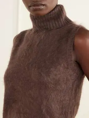 Veronica Beard Mazzy Brushed Cashmere Turtleneck Vest - Brown