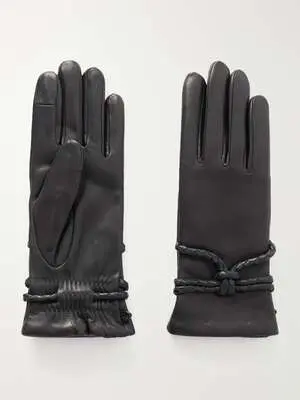 AGNELLE Prune Braided Leather Gloves - Black
