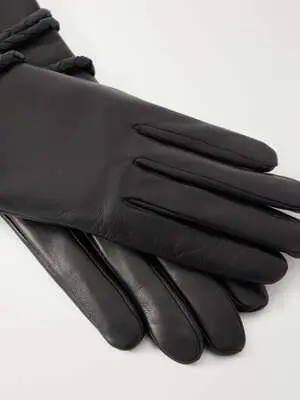 AGNELLE Prune Braided Leather Gloves