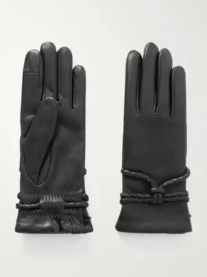 AGNELLE Prune Braid-detailed Leather Gloves - Black