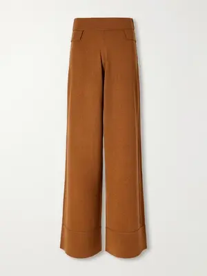 ALLUDE Wool And Cashmere-blend Wide-leg Pants - Brown
