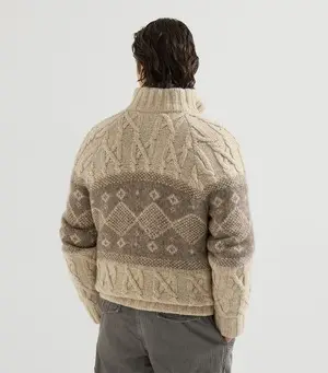 Brunello Cucinelli Virgin Wool-silk-cashmere Cable-knit Down Jacket