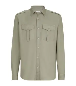 Brunello Cucinelli Cotton Garment-dyed Chevron Shirt - Green