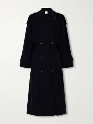 ALLUDE Belted Double-breasted Wool And Cashmere-blend Trench Coat - Blue