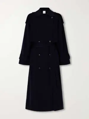 ALLUDE Belted Wool And Cashmere-blend Trench Coat - Navy