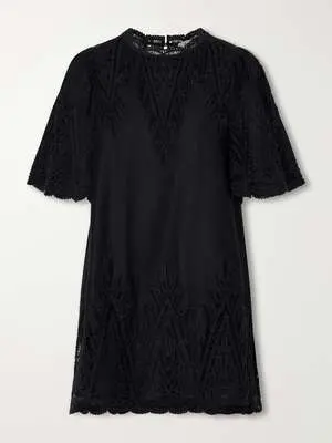 Sea Vali Guipure Lace-trimmed Cotton-twill Mini Dress - Black