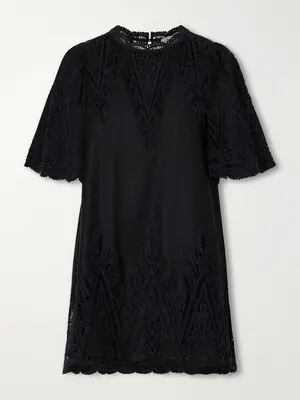 Sea Vali Guipure Lace-trimmed Cotton-twill Mini Dress - Black