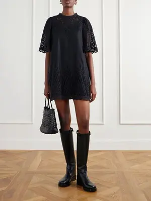 Sea Vali Guipure Lace-trimmed Cotton-twill Mini Dress - Black