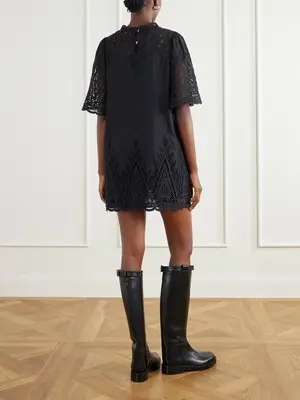 Sea Vali Guipure Lace-trimmed Cotton-twill Mini Dress - Black