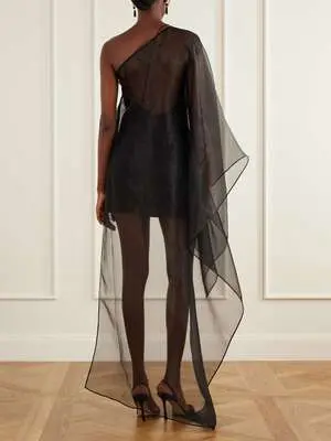 TALLER MARMO Boston One-shoulder Layered Organza Mini Dress