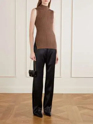 Khaite Karla Ribbed Wool And Silk-blend Tank - Brown
