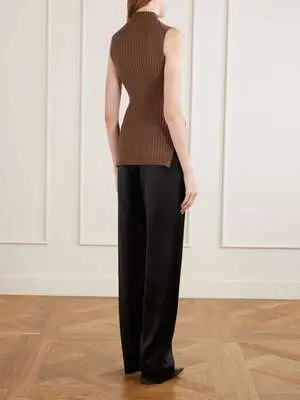 Khaite Karla Ribbed Wool And Silk-blend Tank - Brown