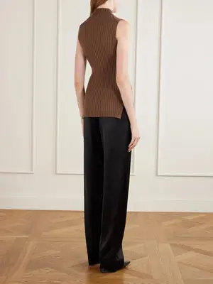 Khaite Karla Ribbed Wool And Silk-blend Tank - Brown