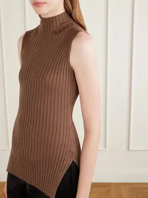 Khaite Karla Ribbed Wool And Silk-blend Tank - Brown