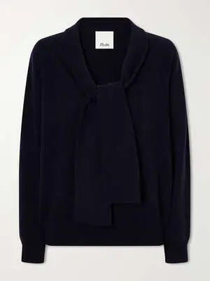 ALLUDE Tie-detailed Wool And Cashmere Sweater - Navy