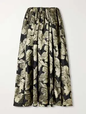 ABADIA Elodie Gathered Floral-brocade Maxi Skirt - Green