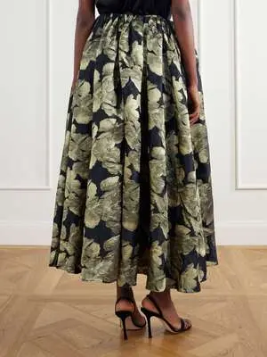 ABADIA Elodie Gathered Floral-brocade Maxi Skirt
