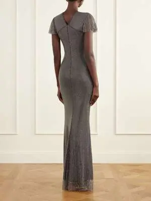 SELF-PORTRAIT Crystal-embellished Mesh Maxi Dress