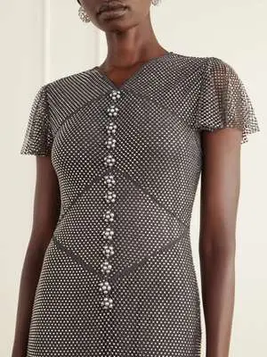 SELF-PORTRAIT Crystal-embellished Mesh Maxi Dress