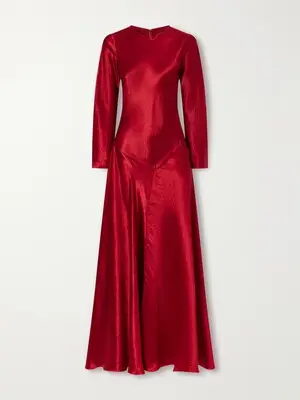ABADIA Yara Draped Satin Gown - Red