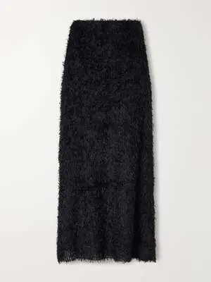 ABADIA Plush Midi Skirt - Black