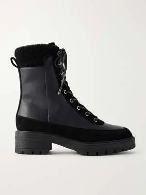 AQUAZZURA Very Cortina Shearling And Suede-trimmed Leather Ankle Boots - Black