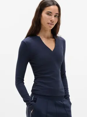 Athleta Signature Rib V-neck Top - Navy