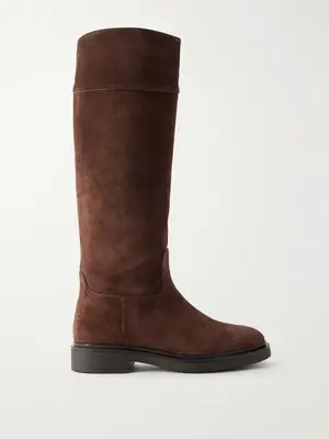 AQUAZZURA Ride 30 Paneled Suede Knee Boots - Brown