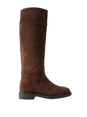 AQUAZZURA Ride 30 Paneled Leather-trimmed Suede Knee Boots - Brown
