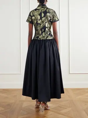 ABADIA Gathered Floral-brocade And Twill Midi Dress