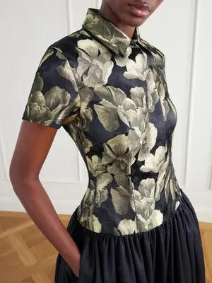 ABADIA Gathered Floral-brocade And Twill Midi Dress