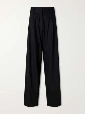 Khaite August Pleated Wool-blend Straight-leg Pants - Black