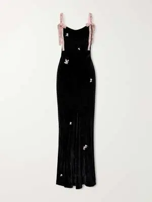 Bernadette Julie Bead-embellished Bow-detailed Velvet Gown - Black