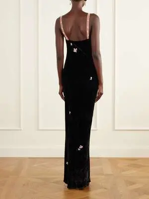 Bernadette Julie Bead-embellished Bow-detailed Velvet Gown