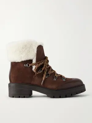 AQUAZZURA Val D'isere Shearling And Leather-trimmed Suede Ankle Boots - Brown