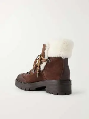 AQUAZZURA Val D'isere Shearling And Leather-trimmed Suede Ankle Boots