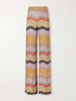 Missoni Striped Metallic Crochet-knit Wide-leg Pants - Orange