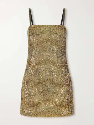 Missoni Striped Metallic Crochet-knit Mini Dress - Gold