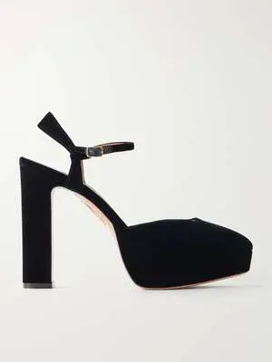 AQUAZZURA Amira 110 Velvet Pumps - Black