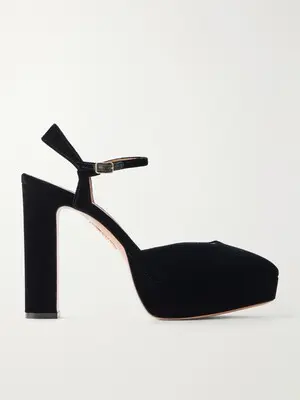AQUAZZURA Amira 110 Velvet Pumps - Black
